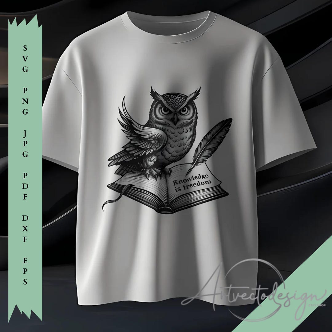 Knowledge is Freedom SVG, Vintage Owl Book Clipart, Wisdom Feather ...