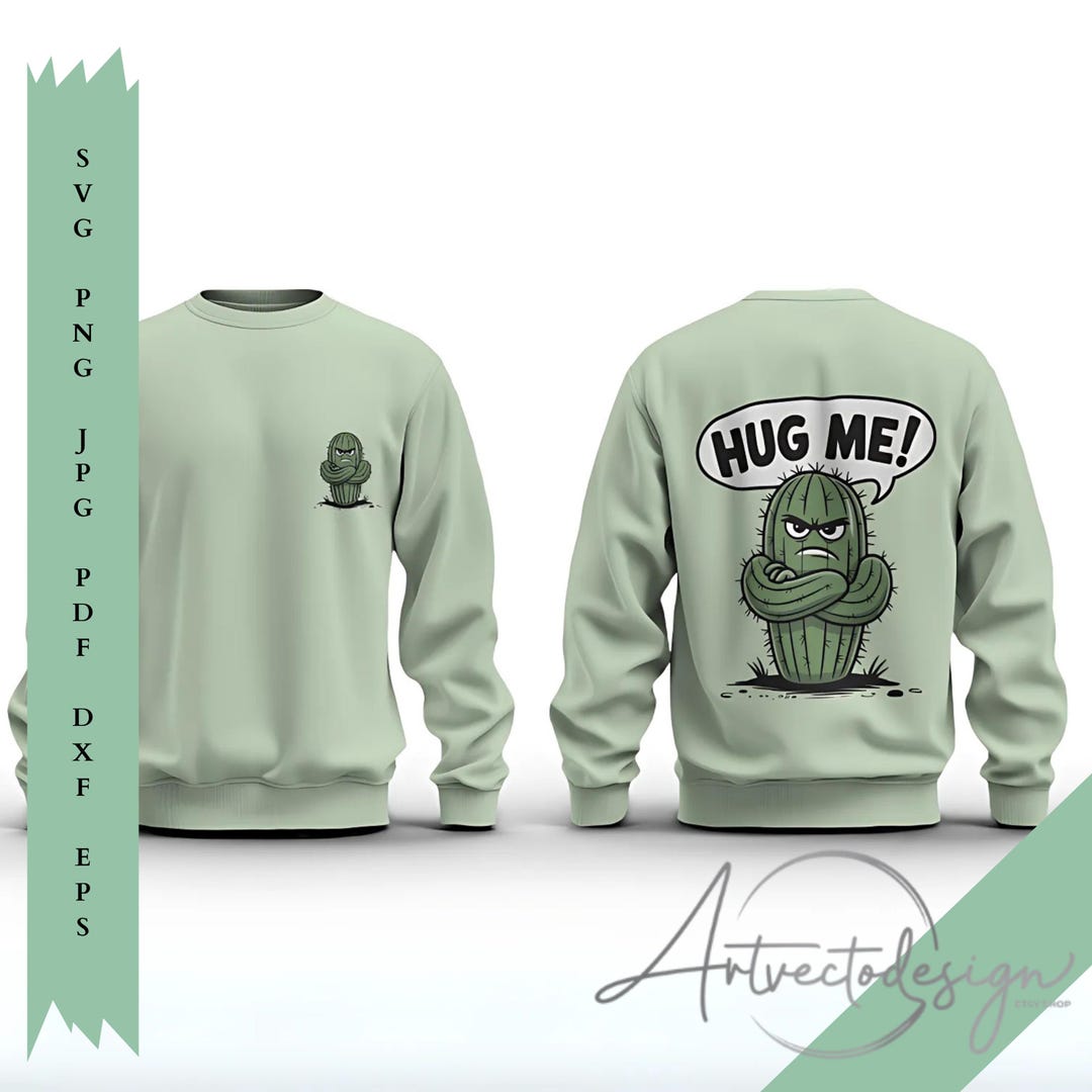 Hug Me Cactus Design, Funny Cactus SVG, Angry Cactus Clipart, Quirky ...