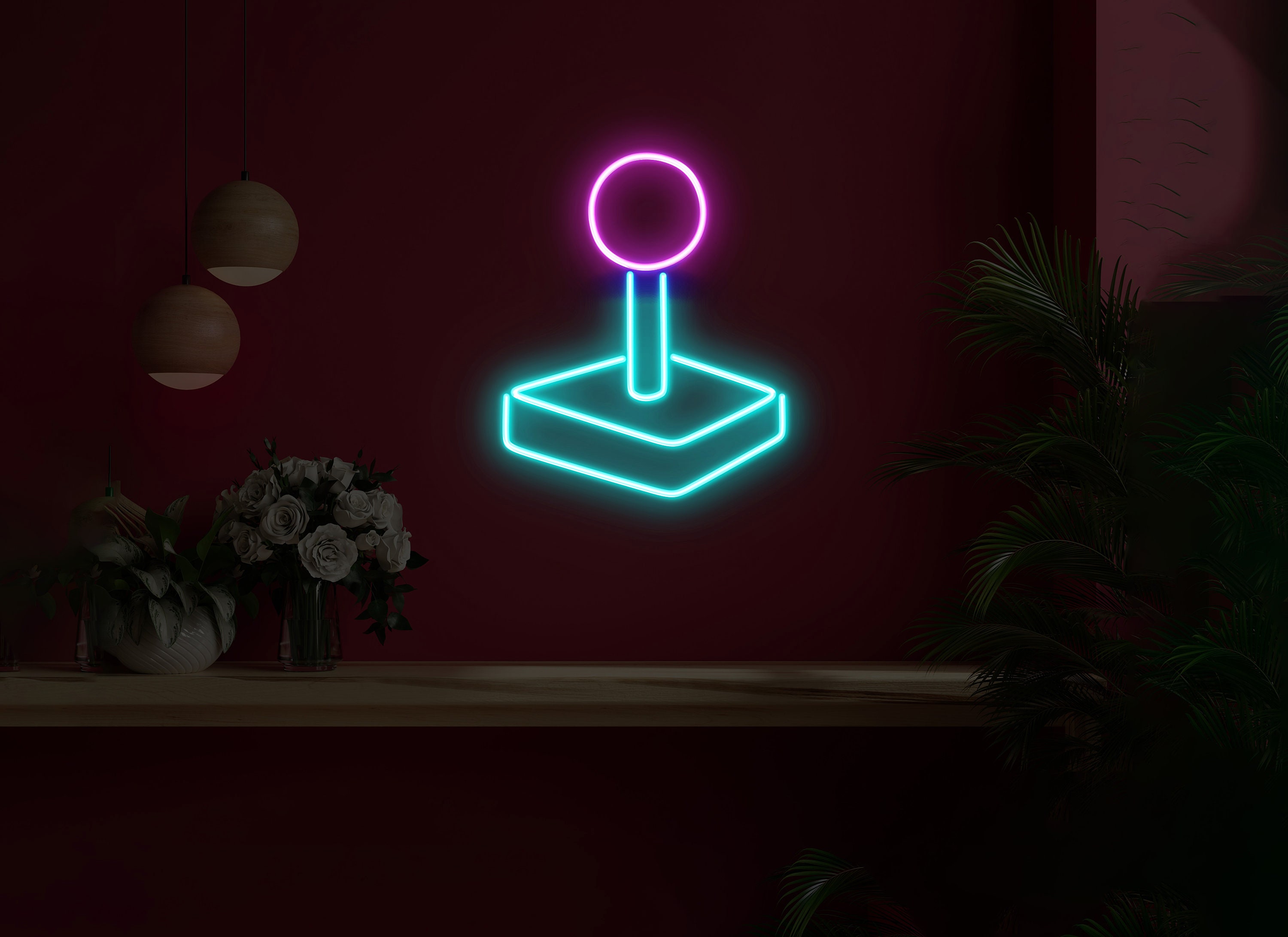 Retro Joystick Neon Light, Game Controller Wall Decor, Joystick Neon ...