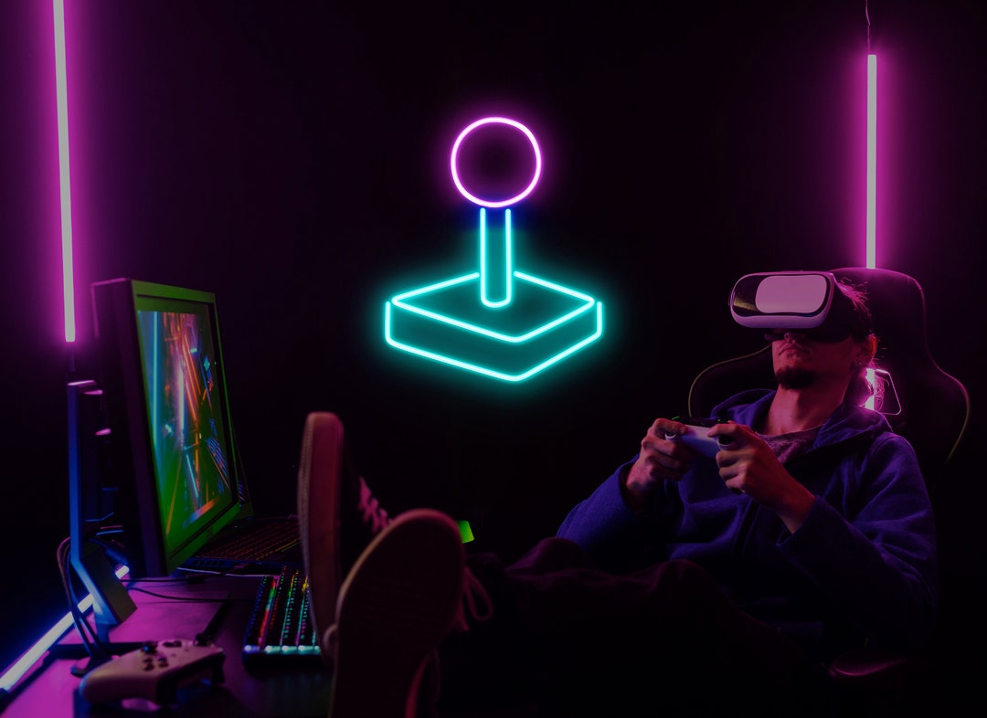 Retro Joystick Neon Light, Game Controller Wall Decor, Joystick Neon ...
