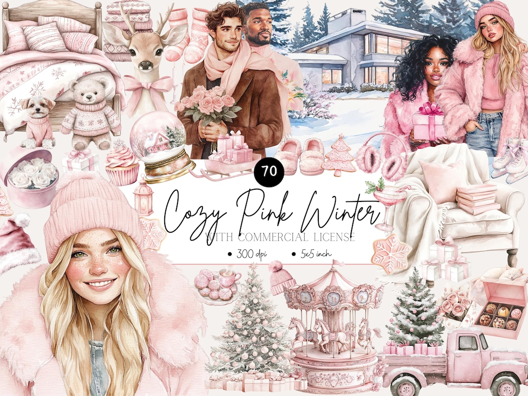 Pink Winter Clipart Set, Cozy Cabin Elements, Winter Wonderland ...