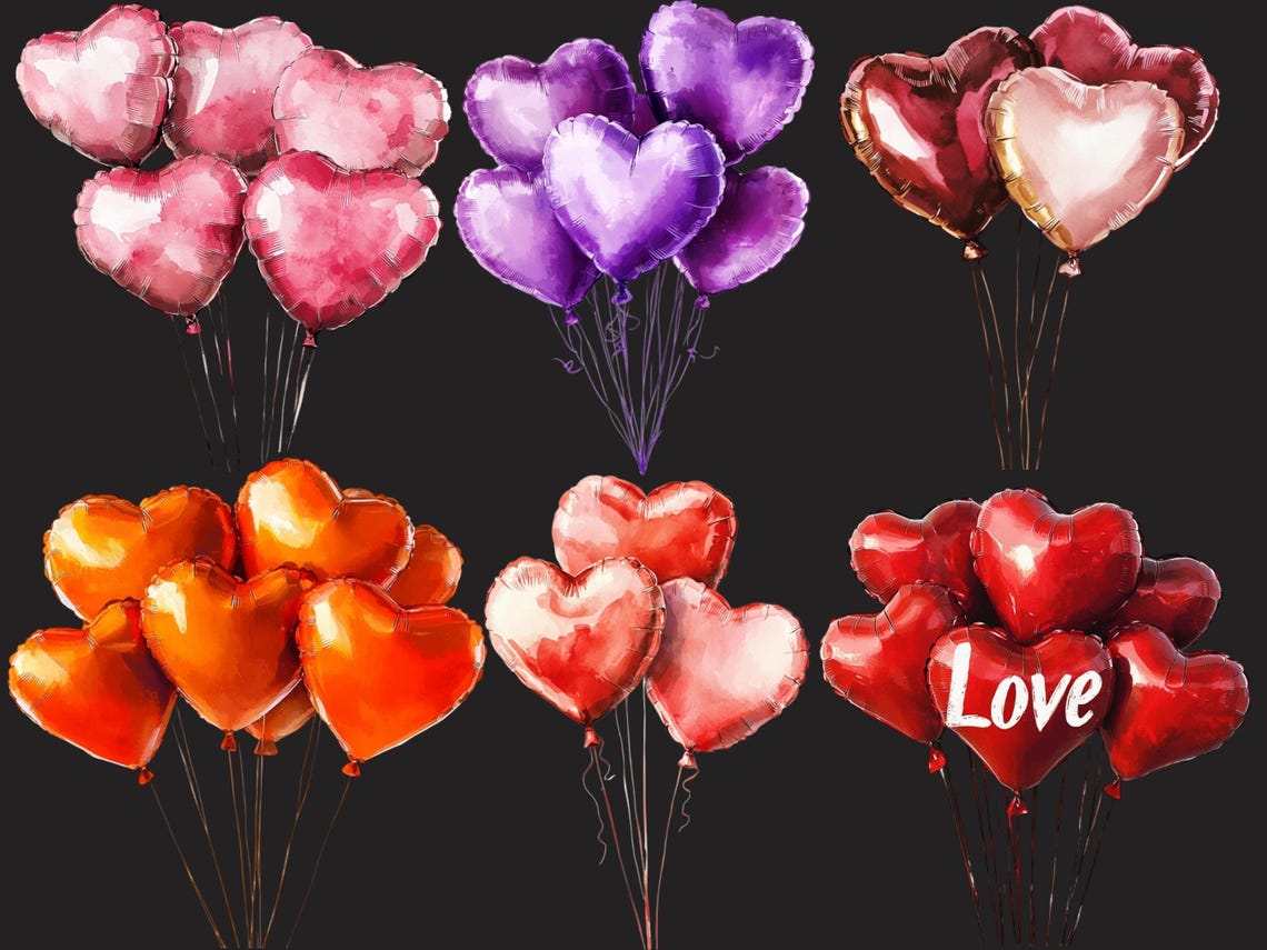 45 PNG Watercolor Valentine's Day Balloons Clipart, Whimsical Love ...