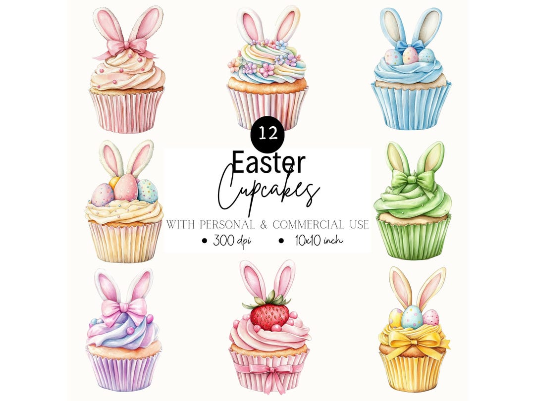 Watercolor Easter Cupcake Clipart: Bunny Art (PNG Digital Download) - Etsy