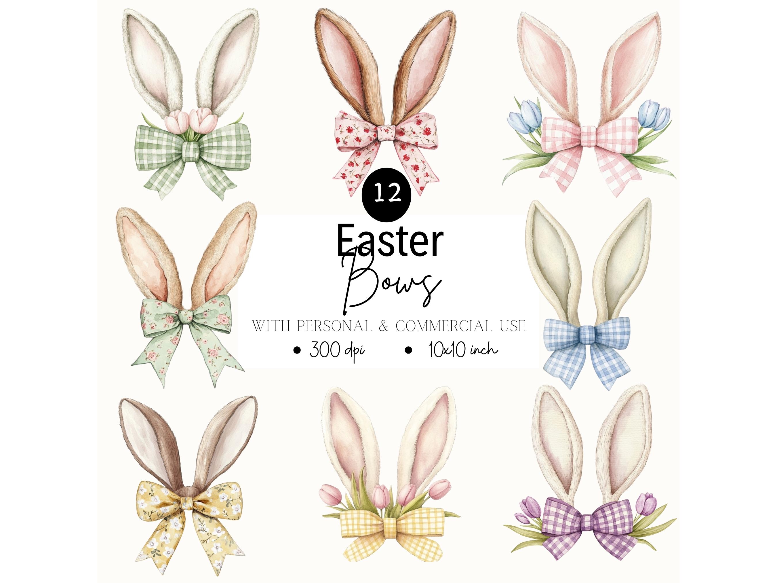 Easter Bunny Ears Bow Clipart: Floral Gingham (digital Download) - Etsy