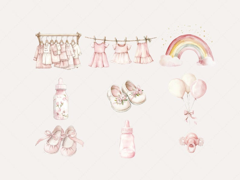 Soft Pink Baby Clipart Set: Nursery Decor, Baby Shower (PNG) - Etsy