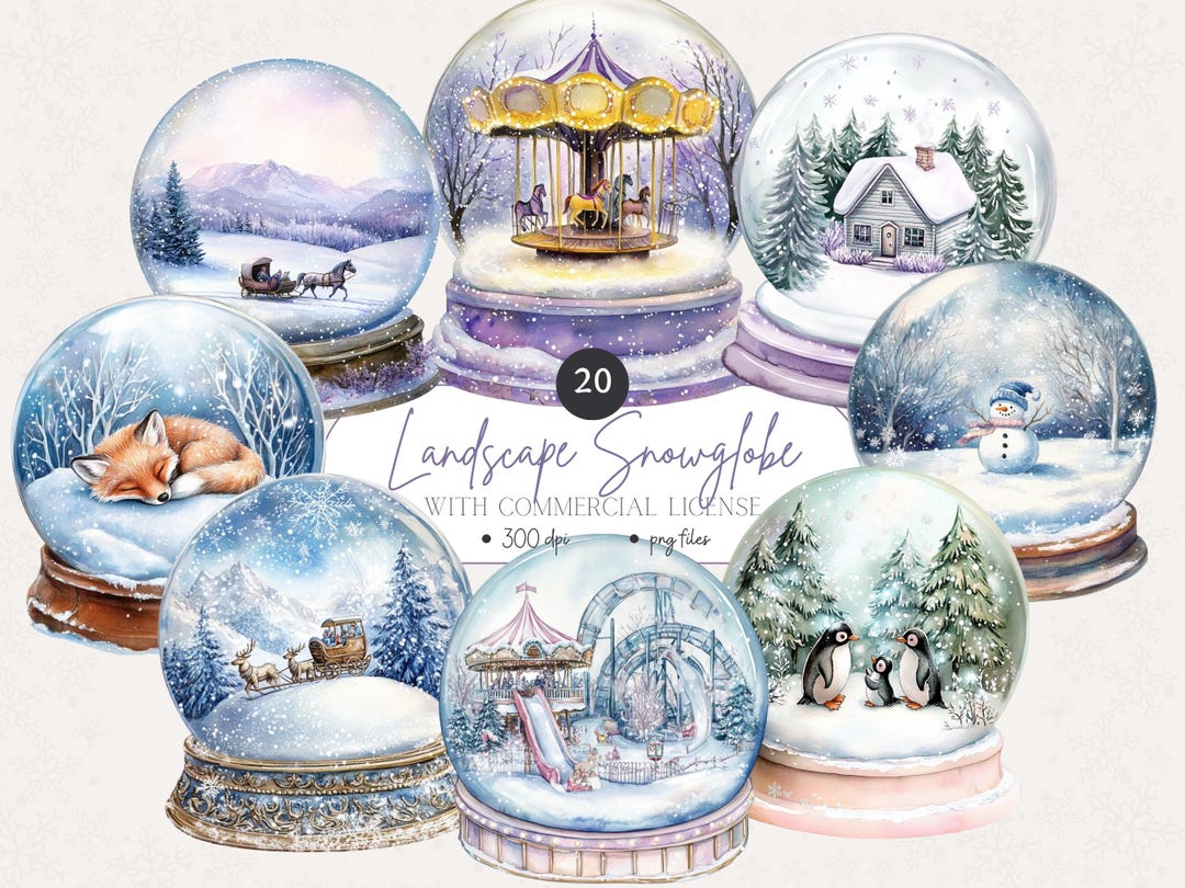 20 PNG Watercolor Winter Landscape Snow Globe Clipart, Magical Snow ...