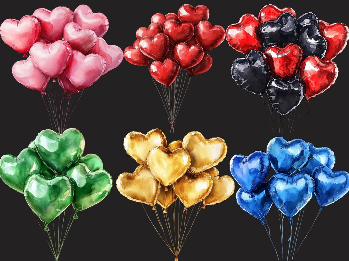 45 PNG Watercolor Valentine's Day Balloons Clipart, Whimsical Love ...