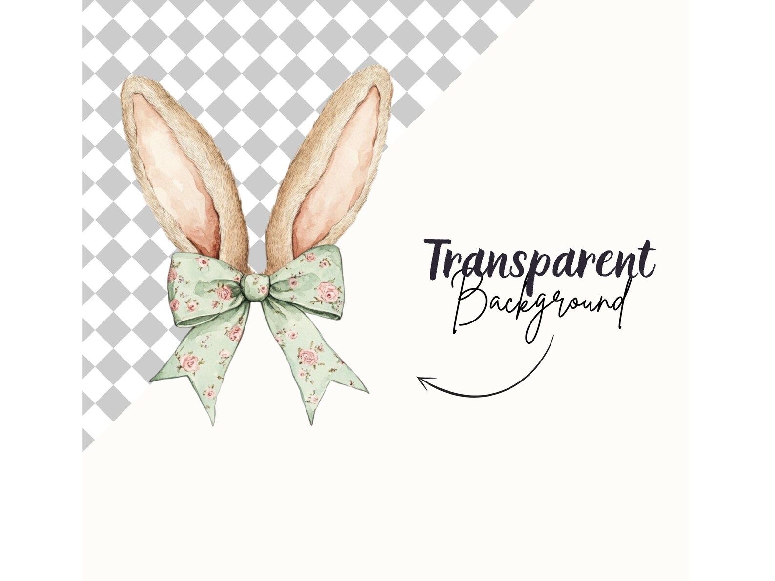 Easter Bunny Ears Bow Clipart: Floral Gingham (digital Download) - Etsy