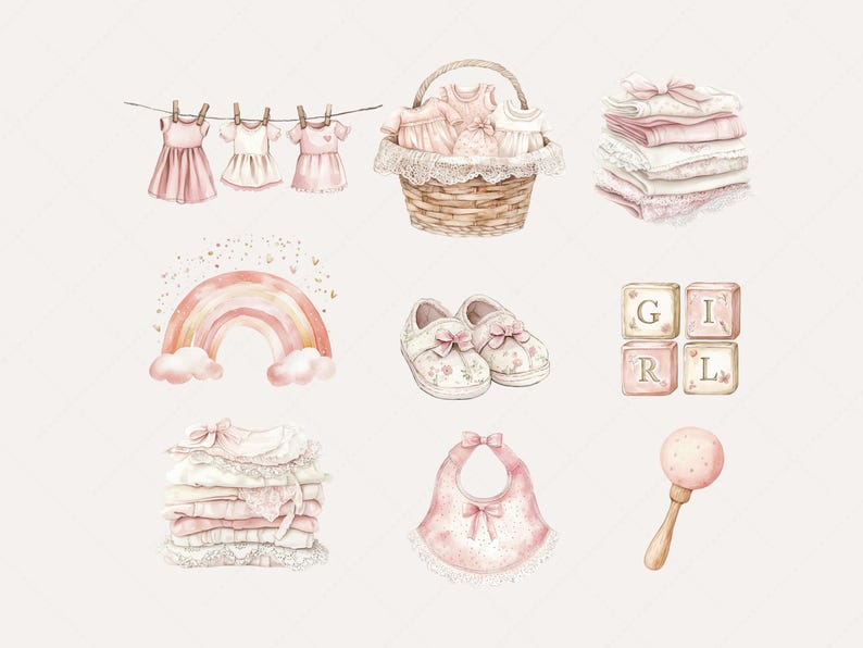 Soft Pink Baby Clipart Set: Nursery Decor, Baby Shower (PNG) - Etsy