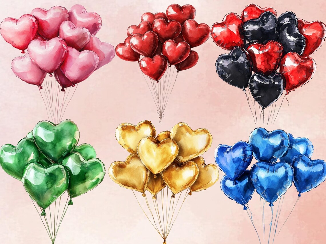 45 PNG Watercolor Valentine's Day Balloons Clipart, Whimsical Love ...