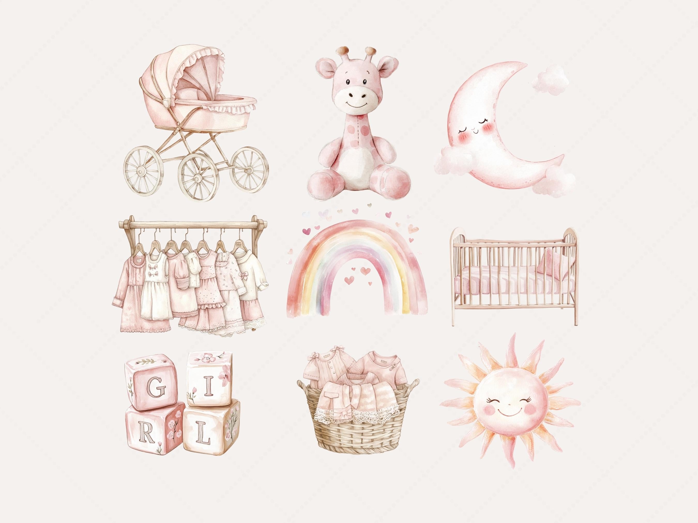 Soft Pink Baby Clipart Set: Nursery Decor, Baby Shower (PNG) - Etsy