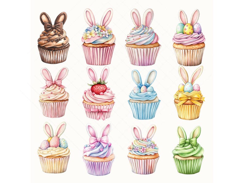 Watercolor Easter Cupcake Clipart: Bunny Art (PNG Digital Download) - Etsy