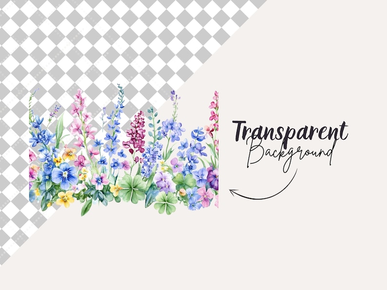 Watercolor Wildflower Borders Clipart: Floral PNG Overlays (digital ...