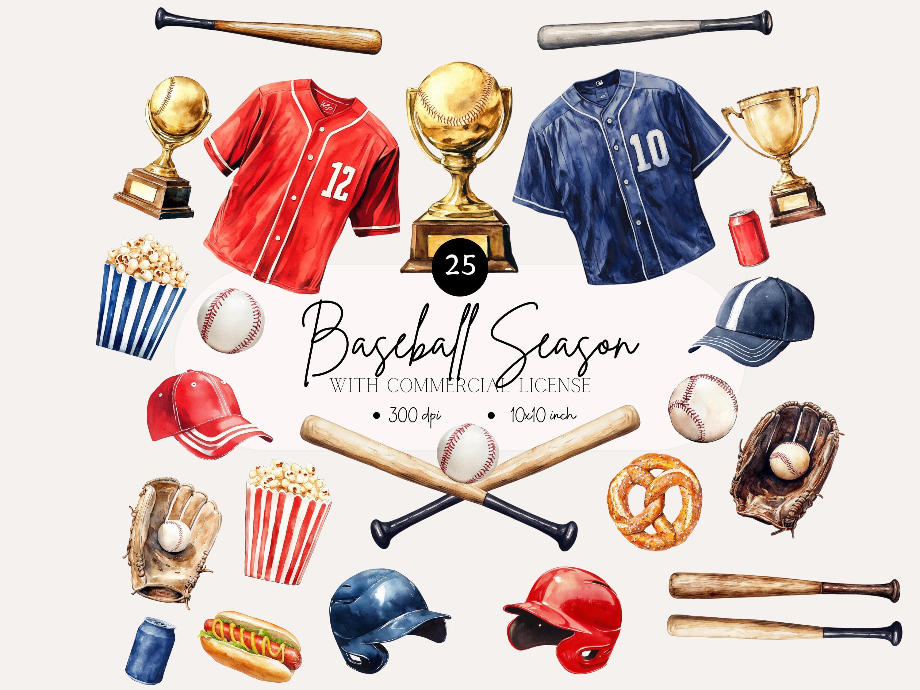 Watercolor Baseball Clipart: Sports Graphics, Bat, Ball, Uniform (PNG ...