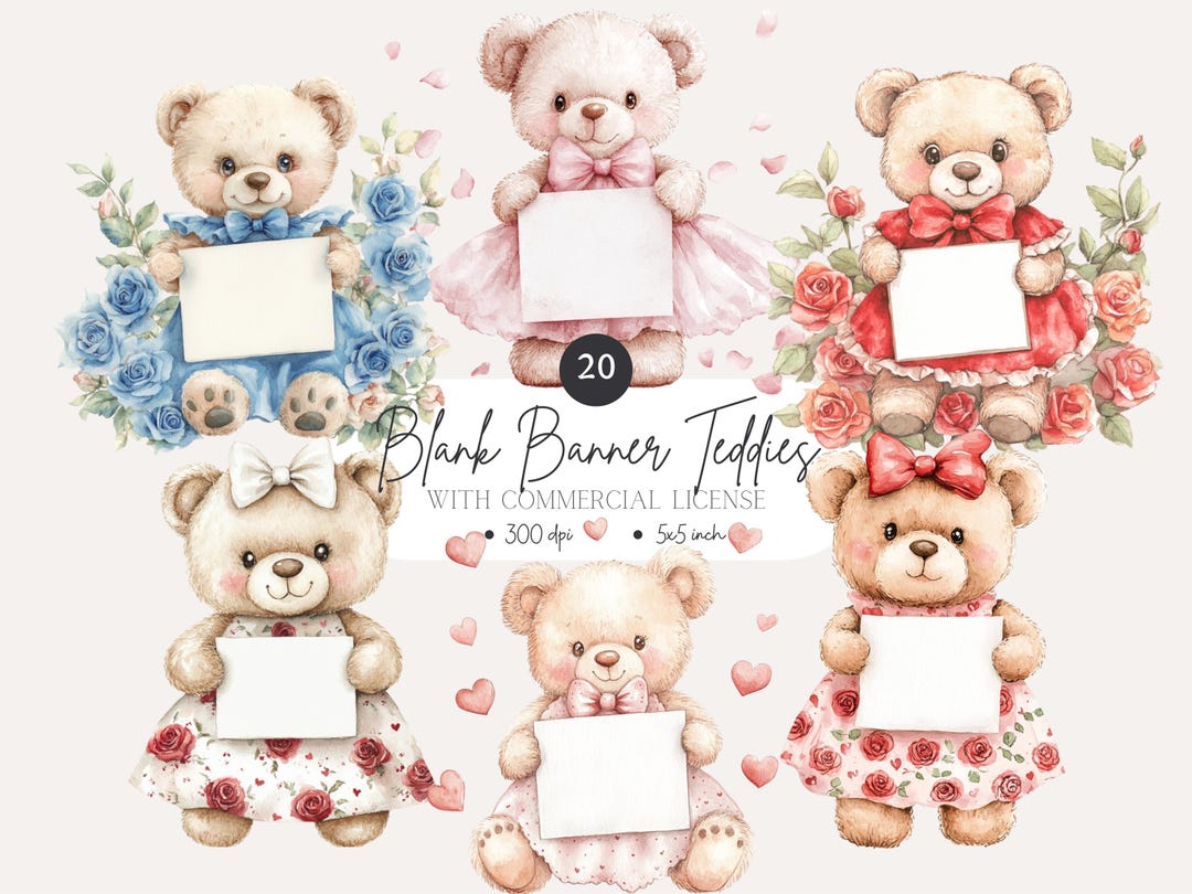 Editable Blank Banner Bear Clipart, Bear Name Tag Clipart, Customizable ...