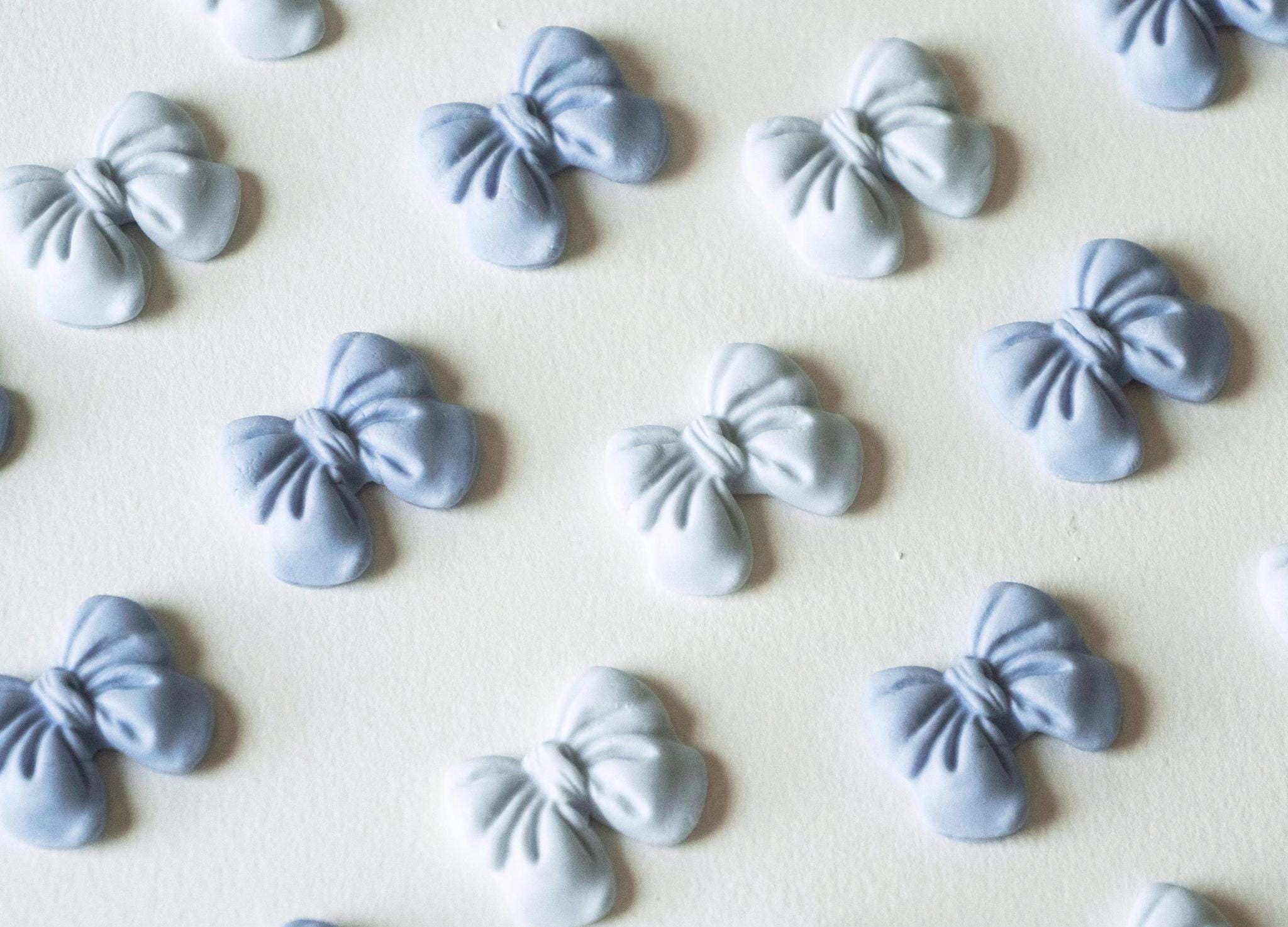 Dusty Blue Bow Cupcake Toppers, Fondant Cake Decoration, Bow Cake ...