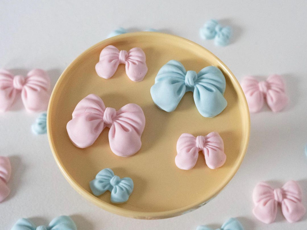 Pink Bow Blue Cupcake Toppers, Fondant Cake Decoration, Bow Cake ...