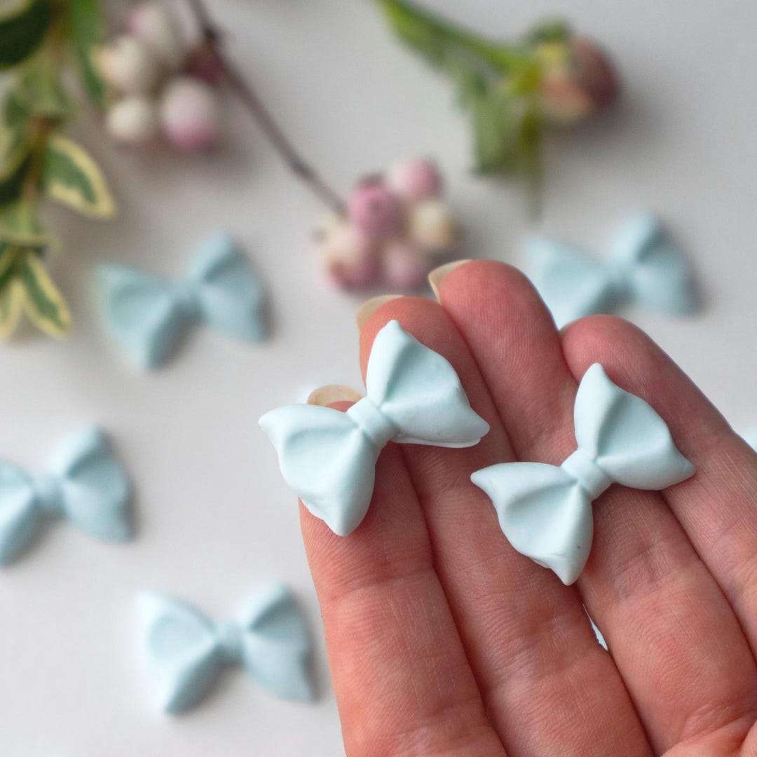 Blue Bow Cupcake Toppers, Fondant Cake Decoration, Bow Cake Toppers ...