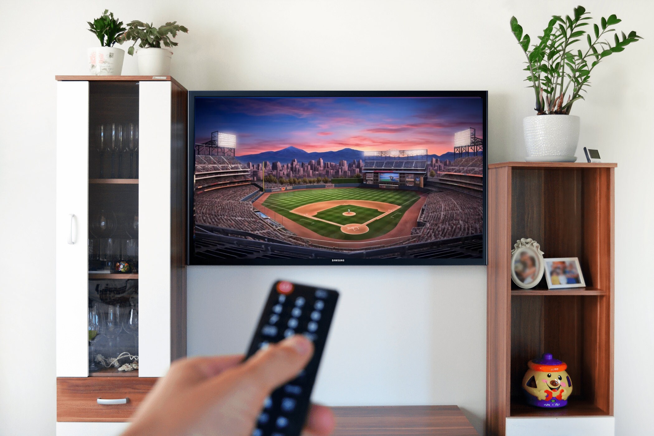 Ballpark Sports Baseball Stadium Samsung Frame TV Art, Sunset Night for ...