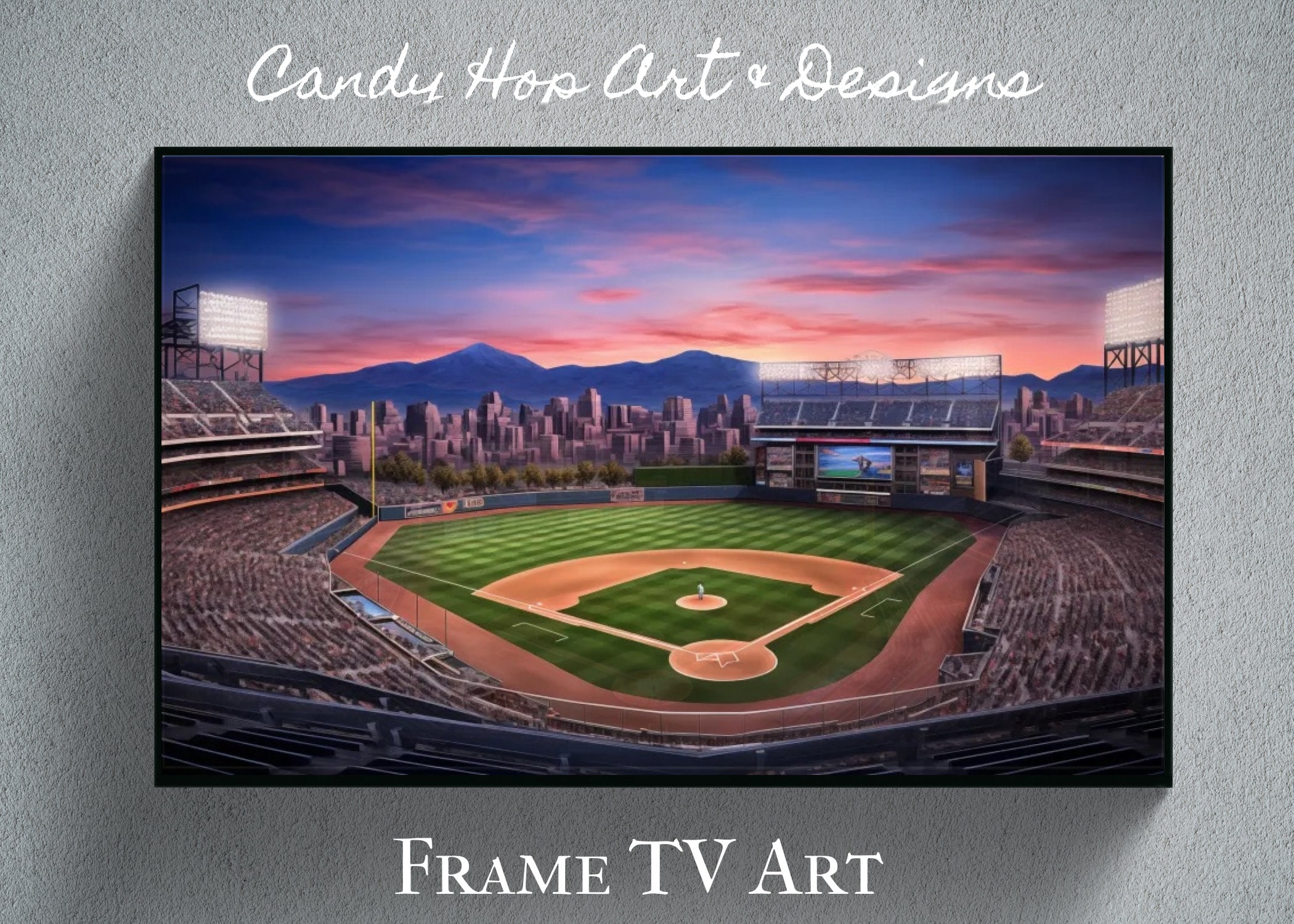 Ballpark Sports Baseball Stadium Samsung Frame TV Art, Sunset Night for ...