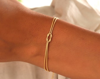 14k Gold Filled Knot Bracelet With Snake Chain, Friendship Bracelet ...