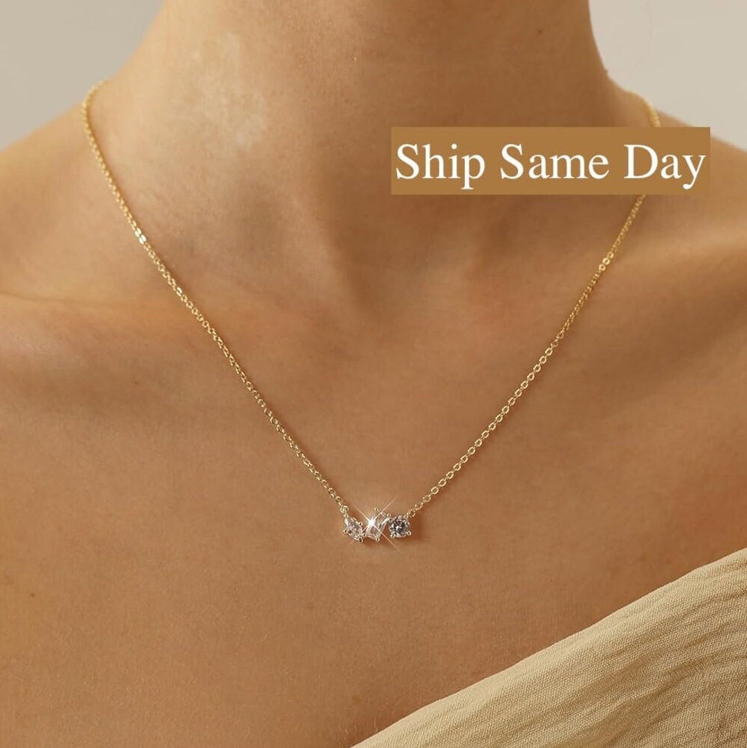 Dainty Diamond Necklace • Floating Diamond Solitaire Necklace ...