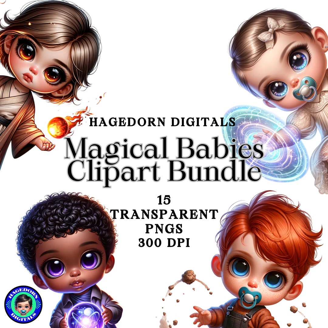 Magical Babies Clipart Bundle, Superpower Baby PNG Bundle, Magic Baby ...