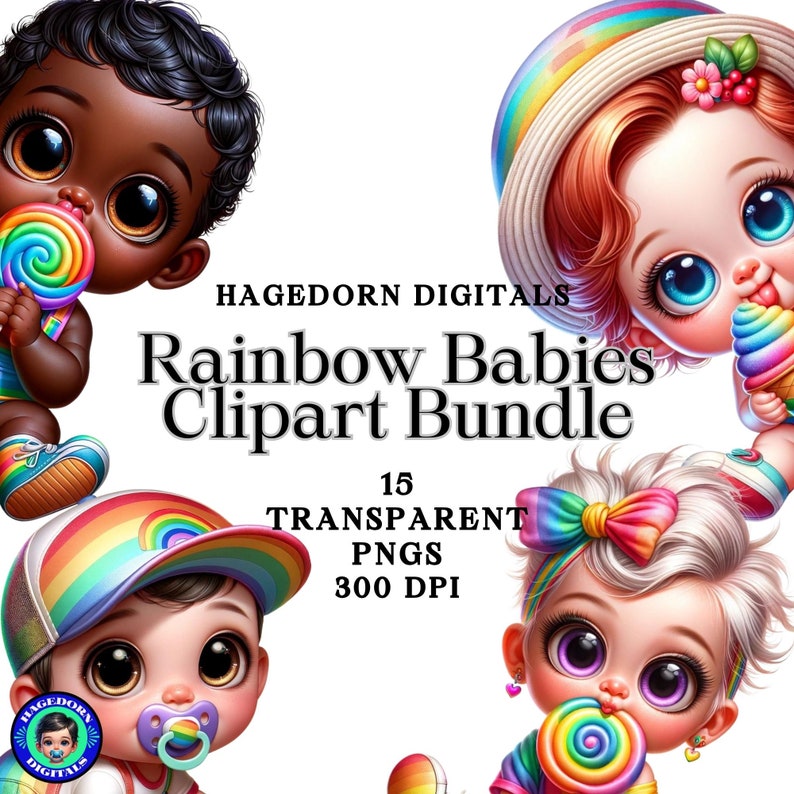 Rainbow Babies Clipart Bundle, Rainbow Baby PNG Bundle, Colorful Baby ...