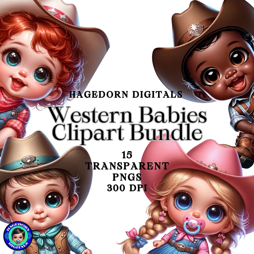 Western Babies Clipart Bundle, Cowboy Baby PNG Bundle, Cowboy Baby Characters PNG, Cowboy Png ...