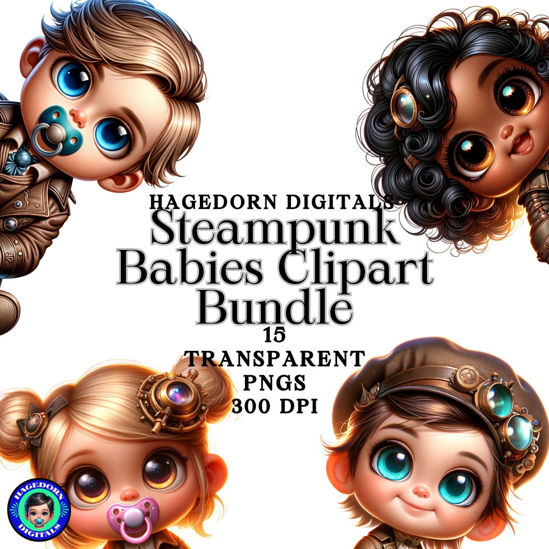 Steampunk Babies Clipart Bundle, Digital Steampunk Characters, Cute ...