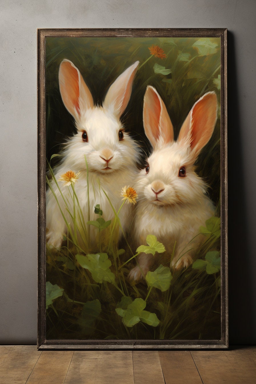 Vintage Bunny Art, Floral Art Prints, Wall Art Print, Gifts, Fall Wall ...