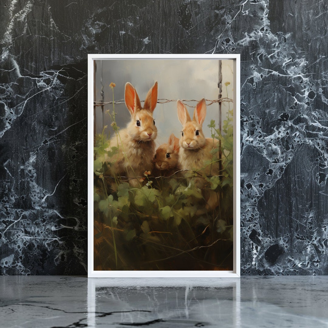 Vintage Bunny Art, Floral Art Prints, Wall Art Print, Gifts, Fall Wall ...