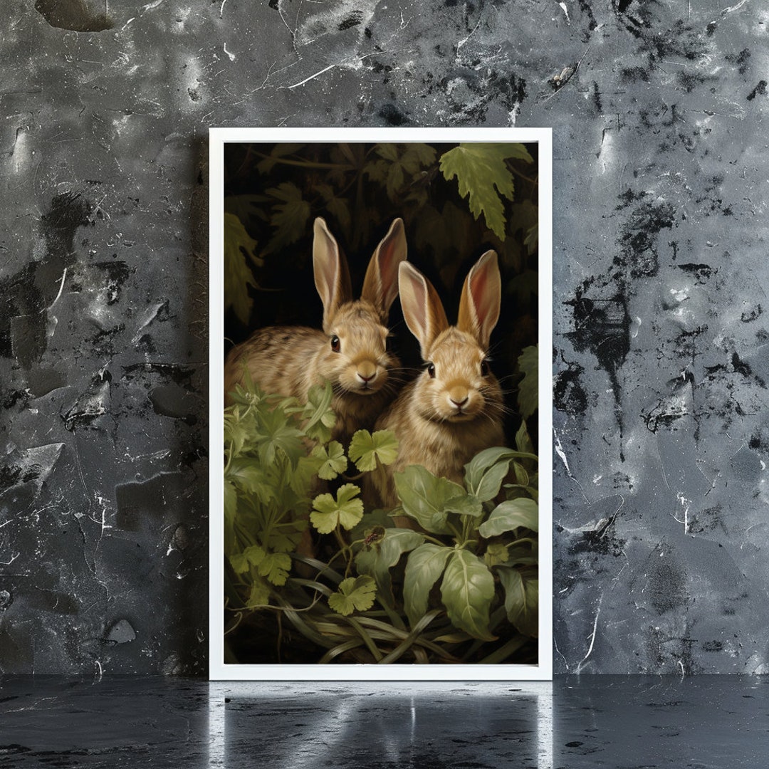 Vintage Bunny Art, Floral Art Prints, Wall Art Print, Gifts, Fall Wall ...