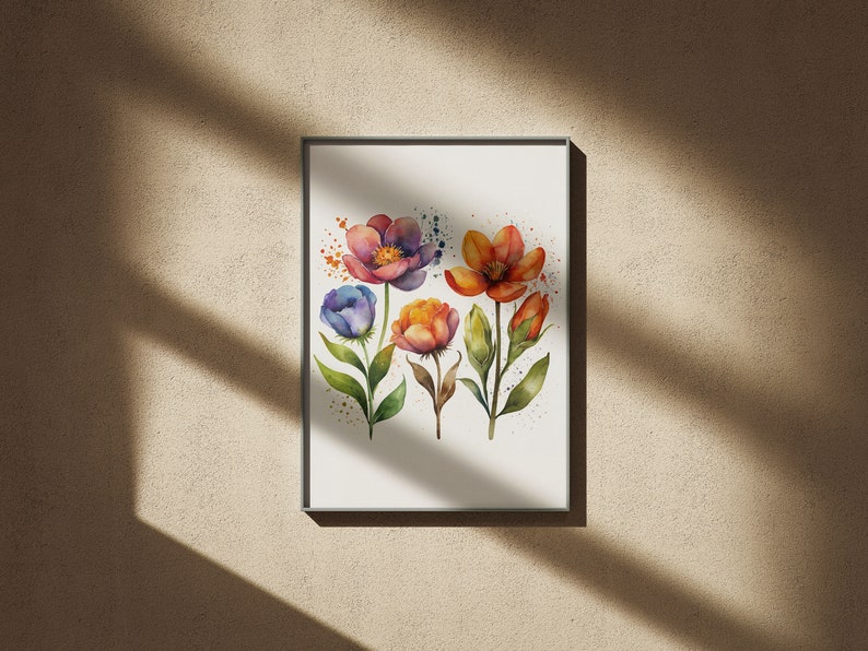 Flowers Watercolor Poster, Digital Wall Art, Printable Wall Art ...