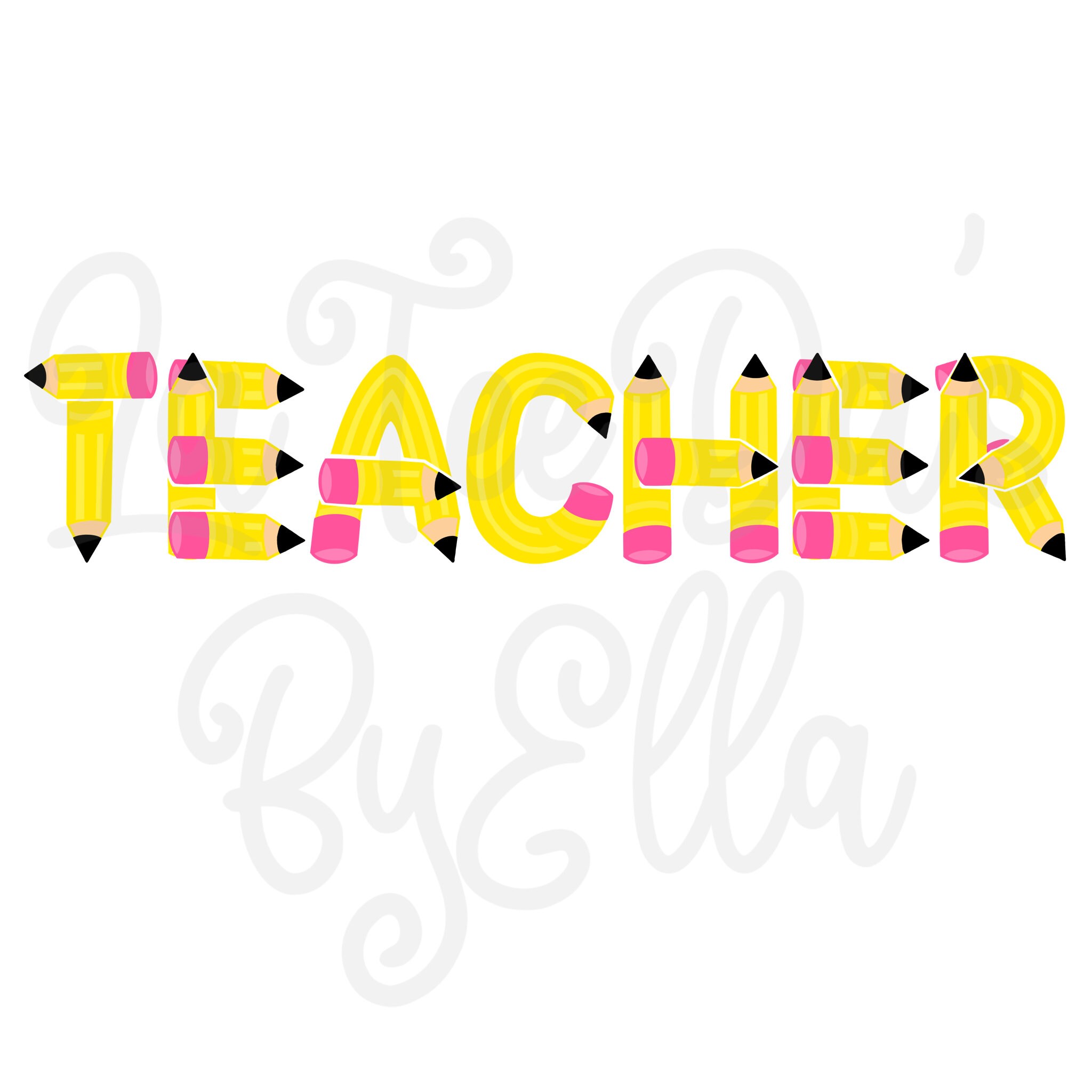 Teacher Pencil PNG, Trendy Teacher Png, Bright Teacher PNG, Colorful ...