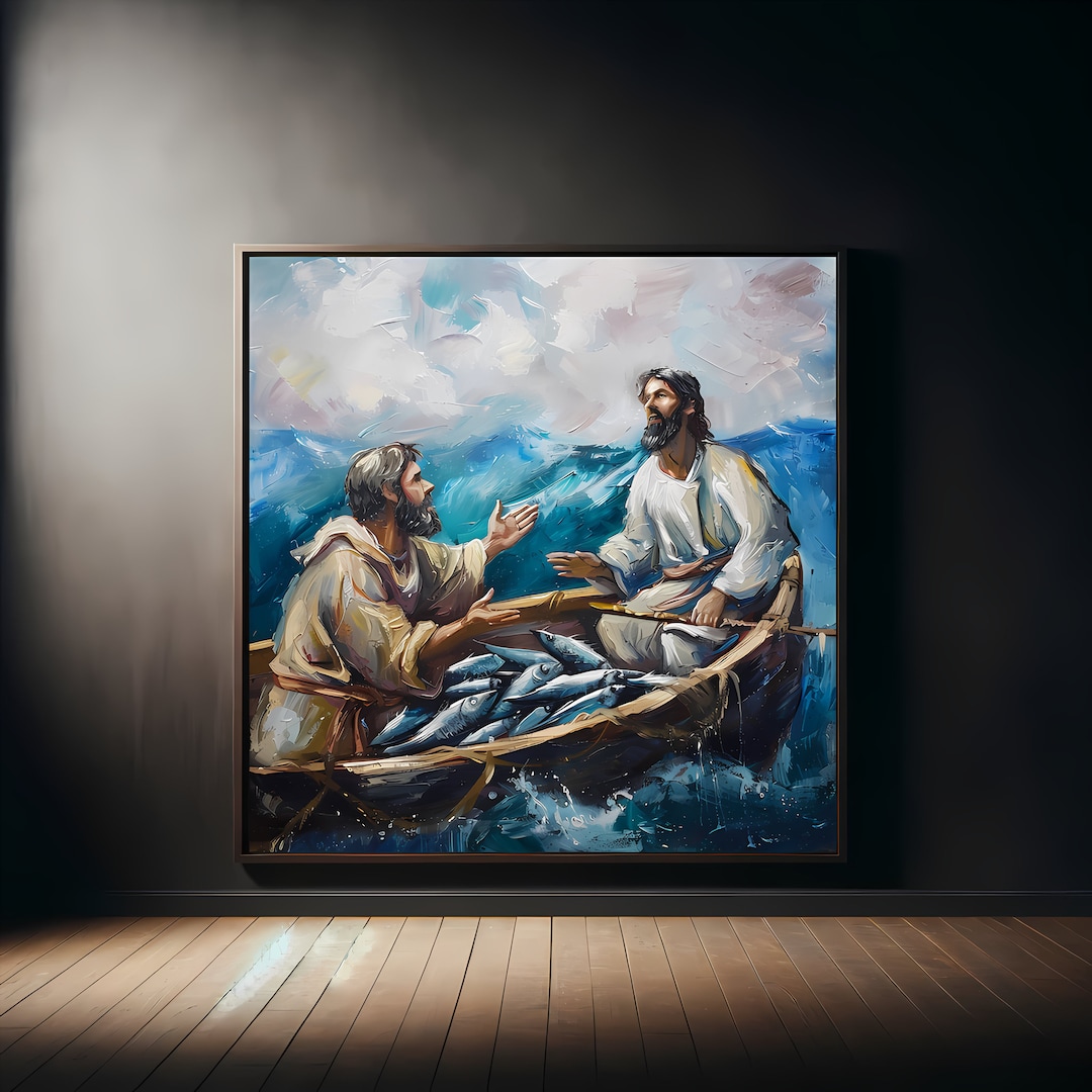 Jesus and Peter in Boat Oil Painting Digital Print Fishers of Men ...