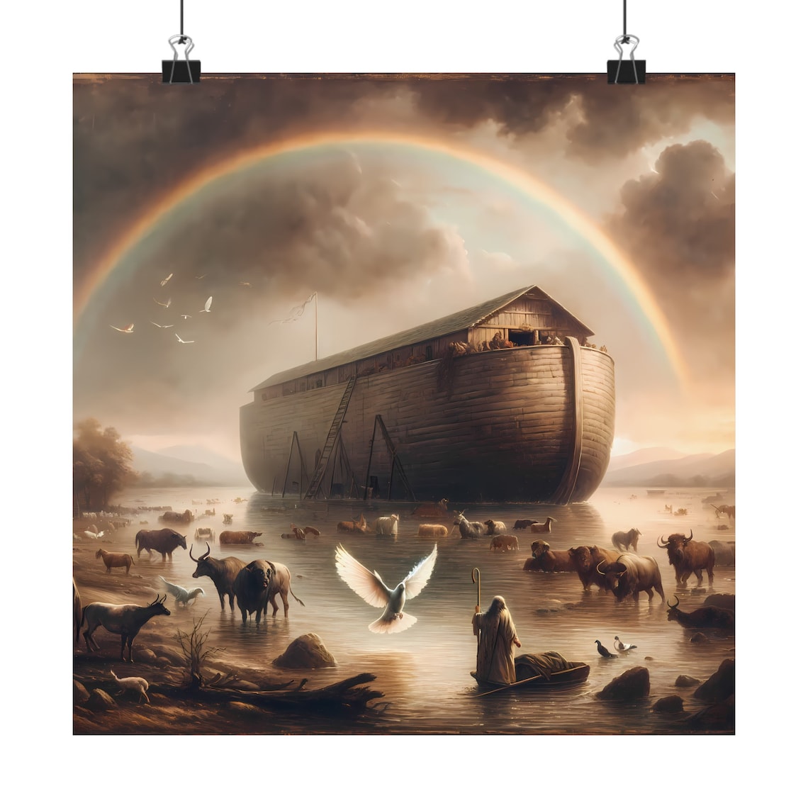 Noah's Ark Poster: Religious Bible Story Art, Rainbow Design - Etsy