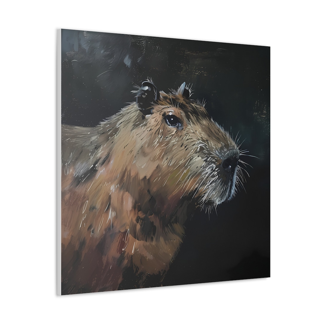 Capybara Portrait Painting Printed on Square Canvas the Noble Capybara ...