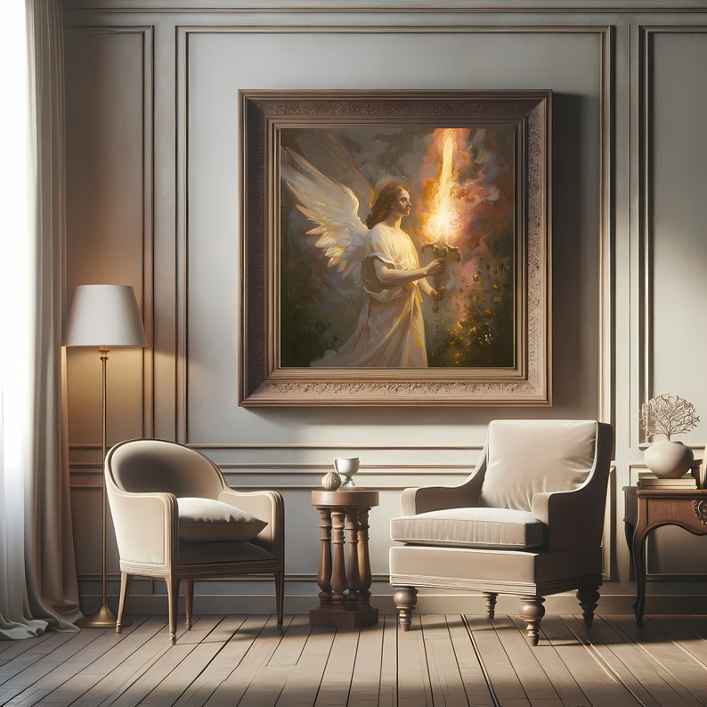 Biblical Angel Painting Garden of Eden Art Biblical Scene Flaming Sword ...