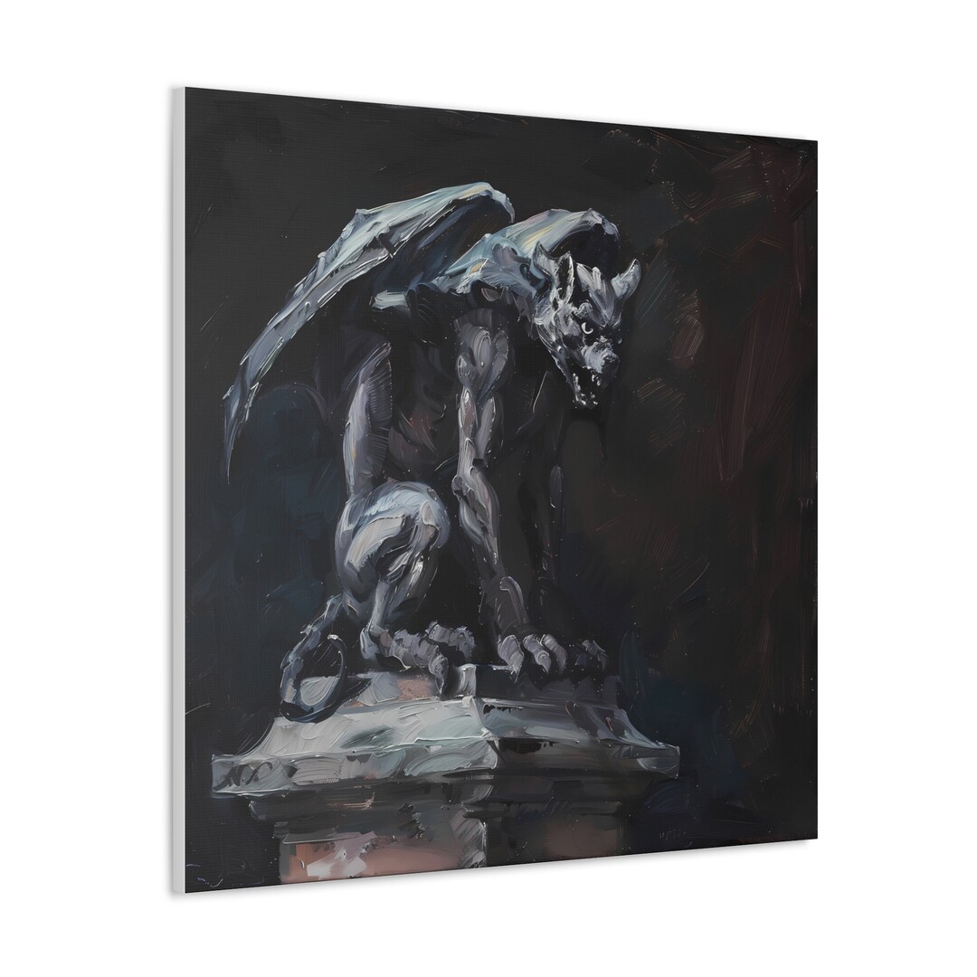 Gothic Gargoyle Painting Printed on Square Canvas - Etsy