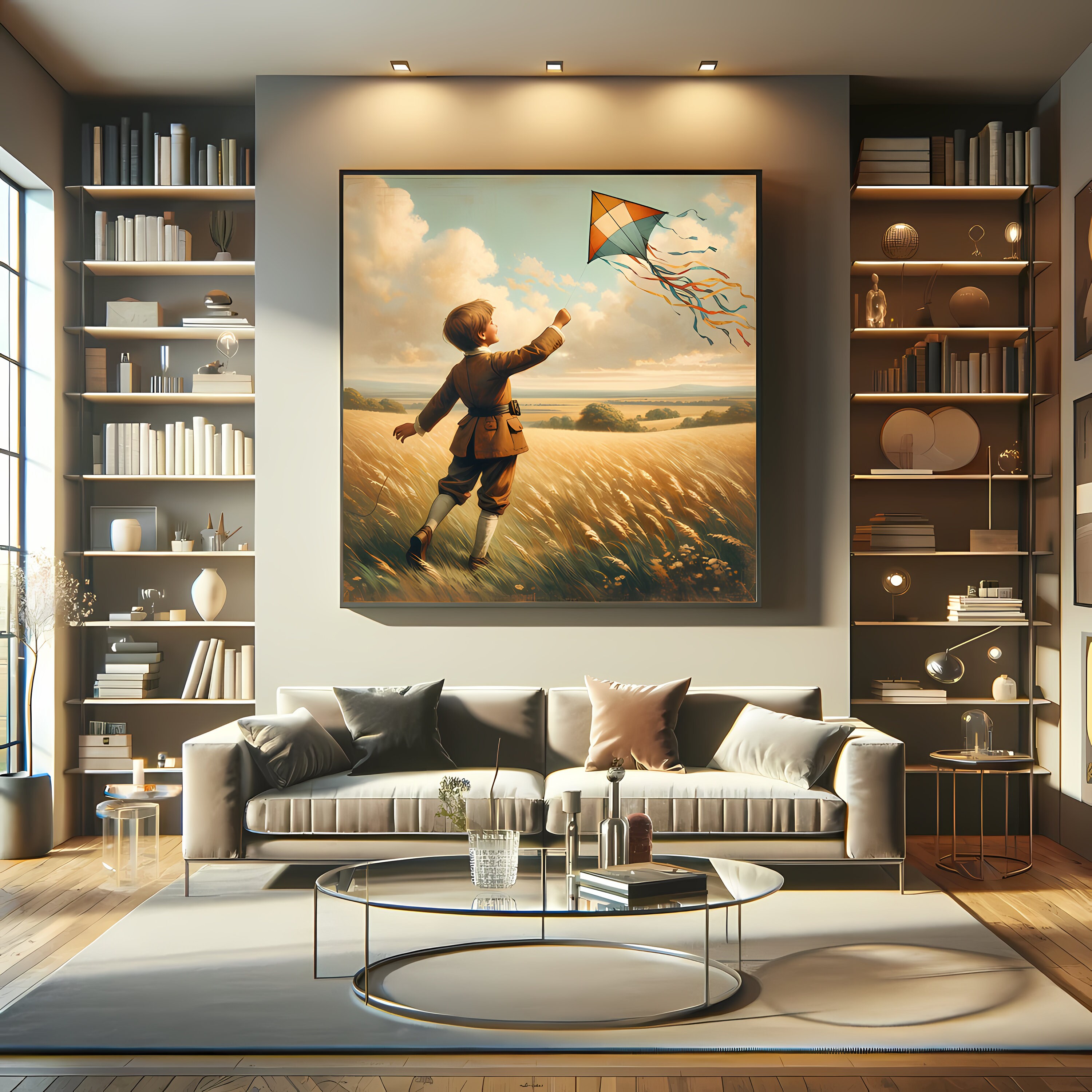 Boy Flying Kite Painting Print Childhood Vintage Oil Painting Printed ...