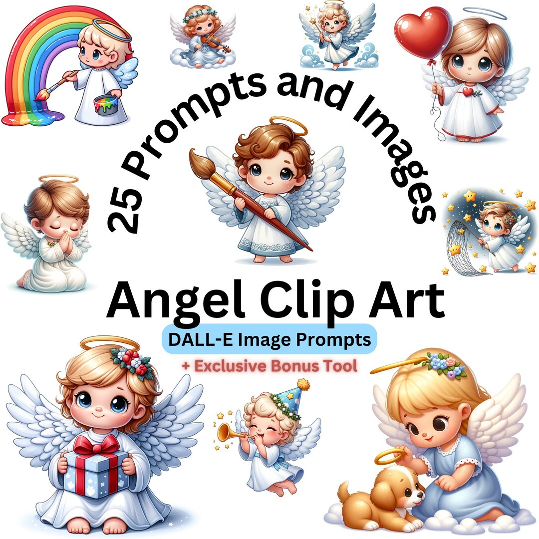 Cartoon Angel Clip Art, Digital Art Guide With DALLE Prompts, AI Tool ...
