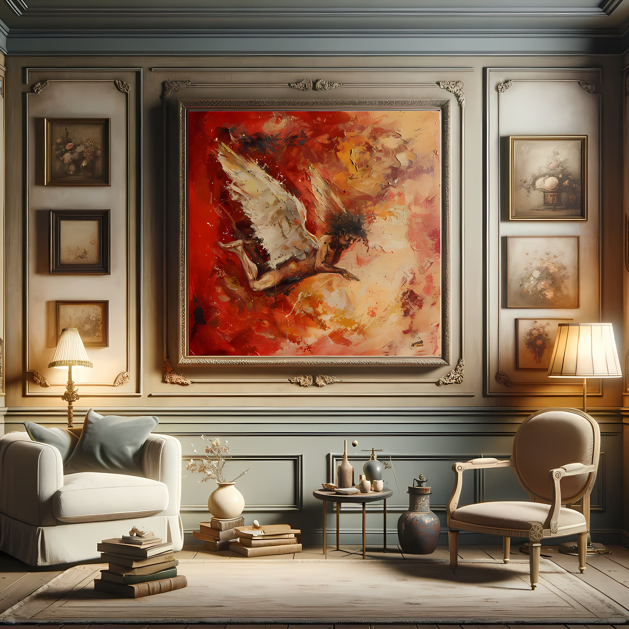 Lucifer Falling From Heaven Painting Printed on Canvas Dark Aesthetic ...