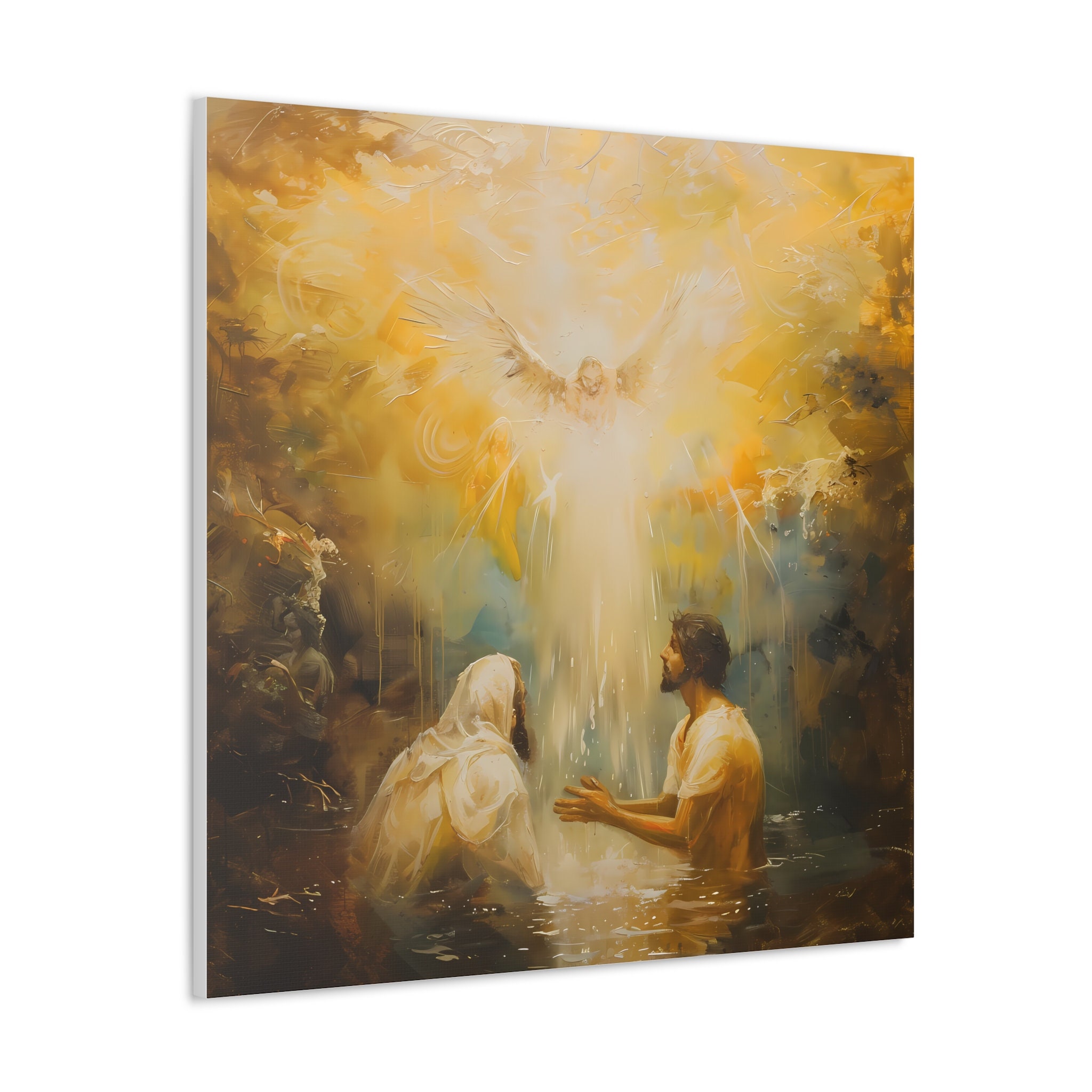Jesus and John See Holy Spirit During Baptism Oil Painting Biblical Art ...