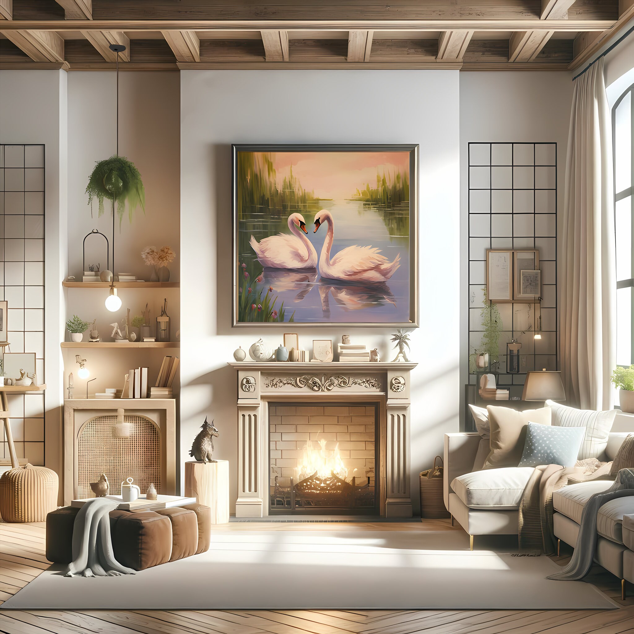 Swan Painting Canvas Print Swan Art for Home Decor Romantic Wall Art ...