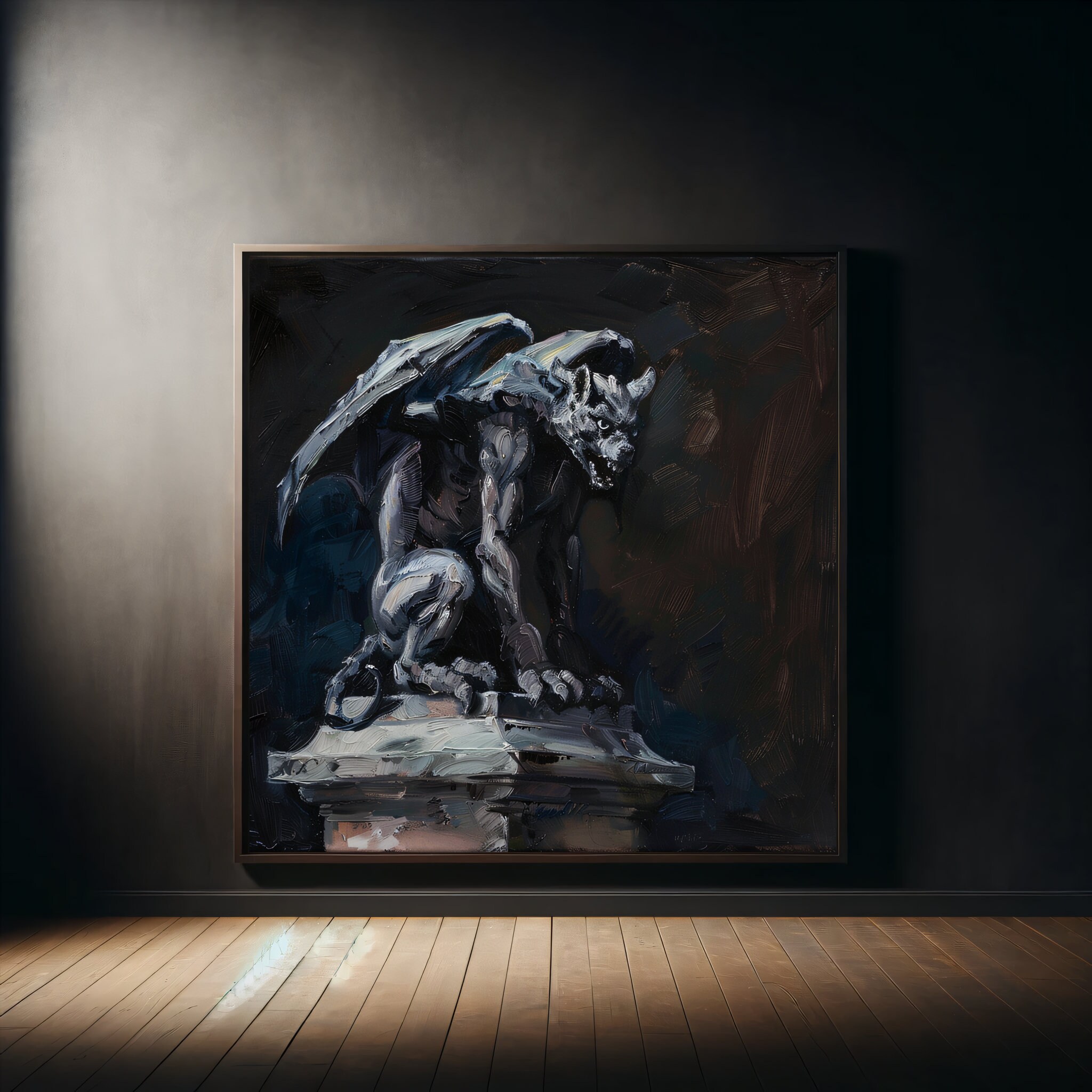 Gothic Gargoyle Painting Printed on Square Canvas - Etsy