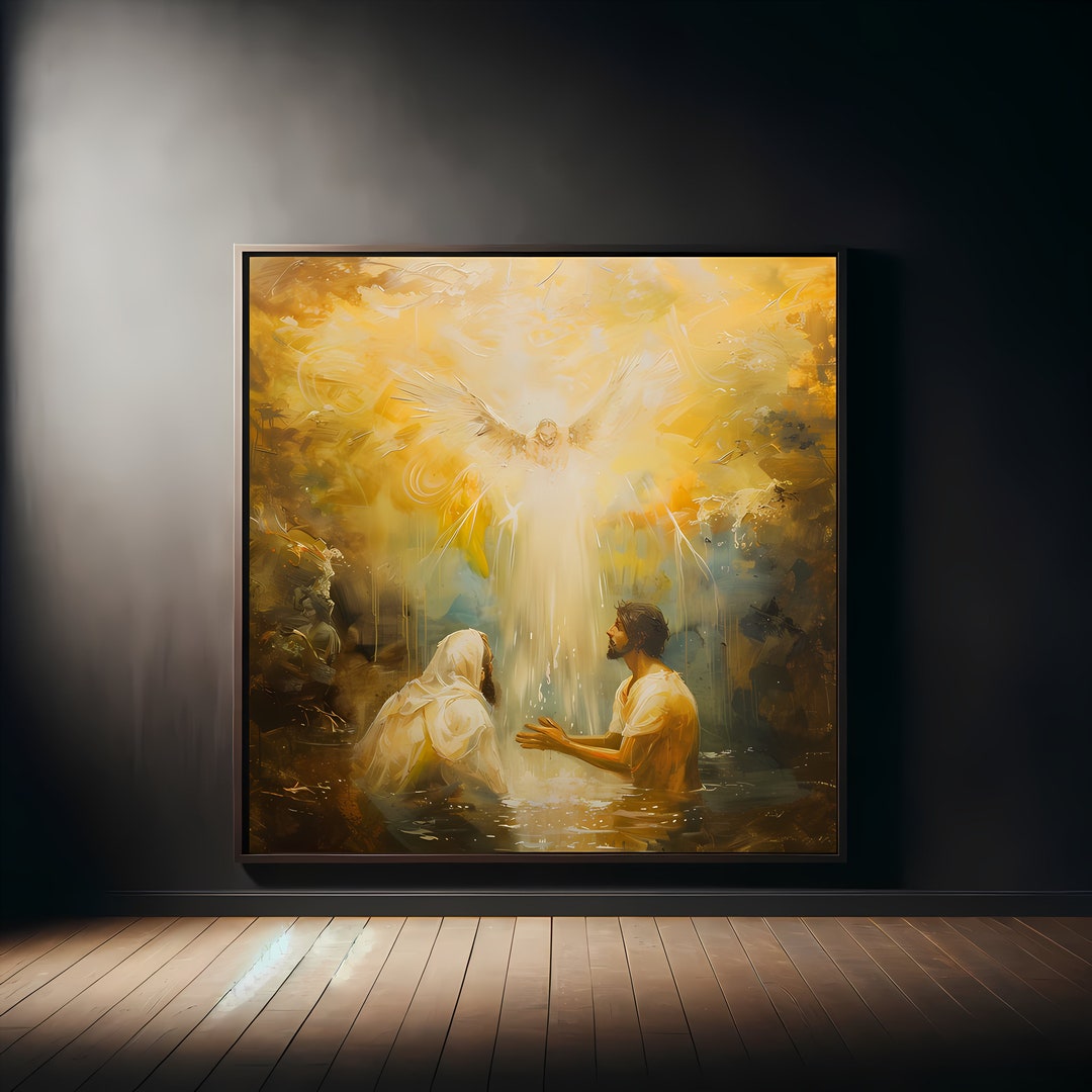 Jesus Baptism Oil Painting Jesus John the Baptist Holy Spirit Biblical ...