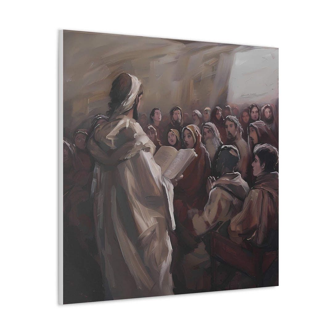 Jesus First Sermon Oil Painting Printed on Square Canvas Biblical ...