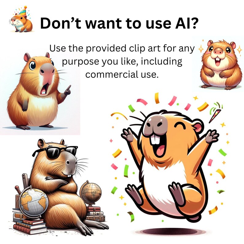 Cartoon Capybara Clip Art DALL-E Image Prompt Guide, 25 Image Prompt ...