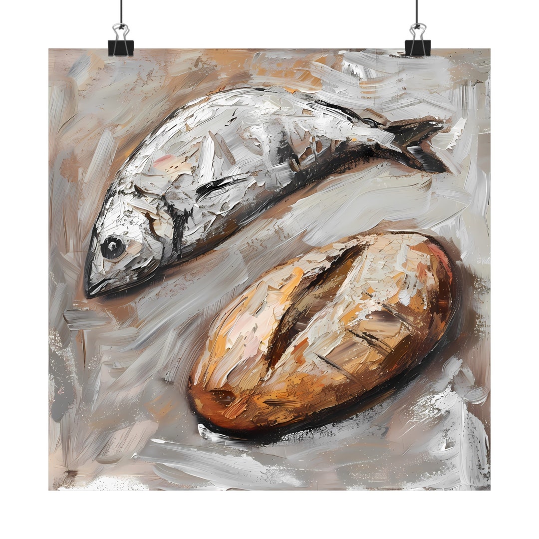 Fish and Loaves Biblical Art Poster: New Testament Miracle - Etsy
